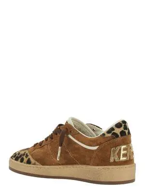 GOLDEN GOOSE Ballstar Low Top Sneaker With Glitter Star And Animalier Print - Brown