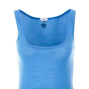 Versace Embroidered Medusa Ribbed Wool Tank Top