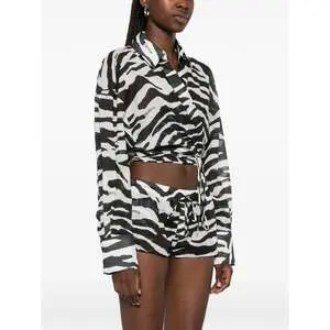 Attico Zebra Print Long Sleeve Wrap Blouse