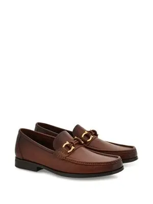 FERRAGAMO Calf Leather Loafers With Gancini Detail - Brown