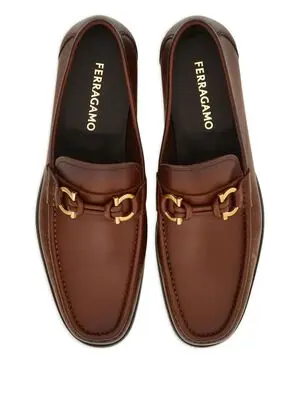 FERRAGAMO Calf Leather Loafers With Gancini Detail - Brown