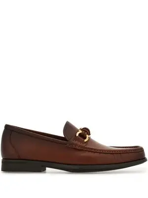 FERRAGAMO Calf Leather Loafers With Gancini Detail - Brown
