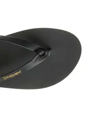 Saint Laurent Pool" Leather Flip-flops With Gold-tone Signature