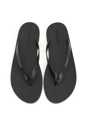 Saint Laurent Pool" Leather Flip-flops With Gold-tone Signature