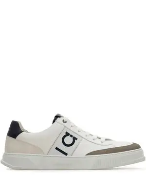 FERRAGAMO Alaska Leather And Suede Gancini Detail Sneakers - White