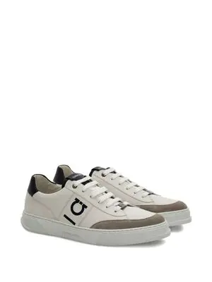 FERRAGAMO Alaska Leather And Suede Gancini Detail Sneakers - White