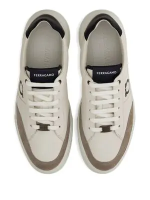 FERRAGAMO Alaska Leather And Suede Gancini Detail Sneakers - White
