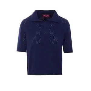 Gucci Pointelle Silk And Cotton Polo With All Over Logo