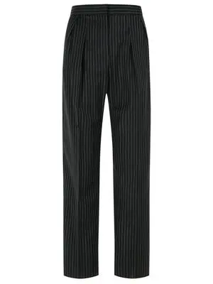 Max Mara Virgin Wool Pinstriped Tailored Pants - Black