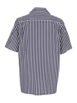 Dolce & Gabbana Blue Bowling Shirt With Cuban Collar And All-over Striped Motif In Cotton For
