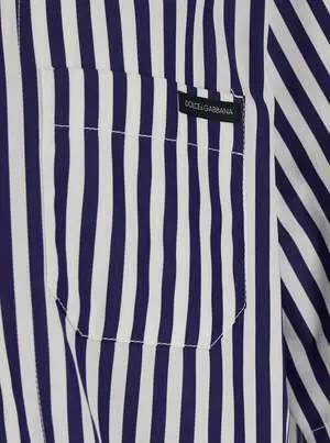 Dolce & Gabbana Blue Bowling Shirt With Cuban Collar And All-over Striped Motif In Cotton For