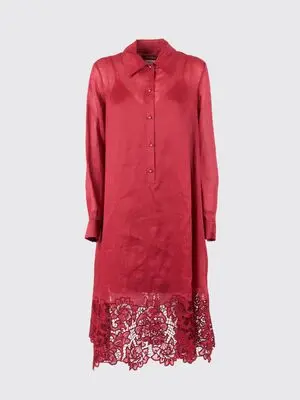 Max Mara Ramie Button-up Dress With Lace Trim - Red