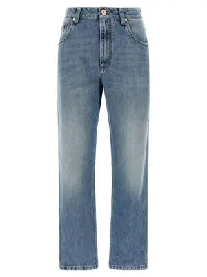 Brunello Cucinelli Straight Leg Cotton Denim Jeans - Blue