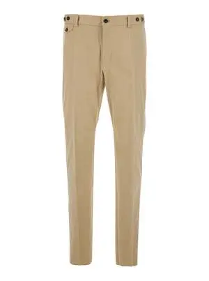Dolce & Gabbana Beige Cotton Slim Fit Pants With Logo Patch - Multicolor