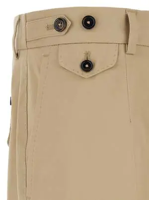 Dolce & Gabbana Beige Cotton Slim Fit Pants With Logo Patch - Multicolor