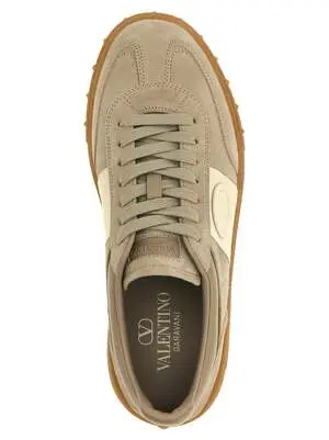 Valentino Garavani Upvillage" Suede Sneakers With Embossed Logo - Cream