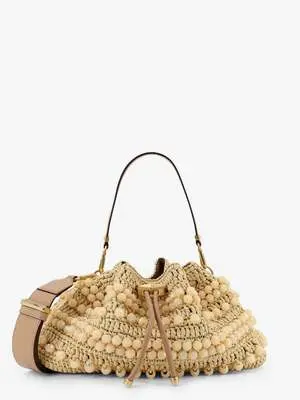 JIMMY CHOO Bon Bon Raffia Bucket Bag With Beaded Applique