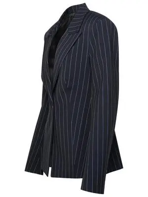 Attico Midnight Polyester Blend Blazer With Silver Logo Button