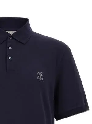 Brunello Cucinelli Logo Piqué Polo Shirt - Blue