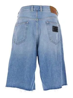 Dolce & Gabbana Blue Denim Bermuda Shorts With Metallic Logo Patch