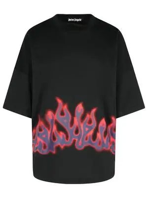 Palm Angels Flames' Cotton T-shirt - Black