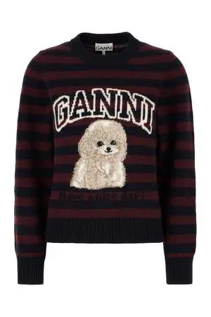 GANNI Striped Knitwear With Graphic Detail - Multicolor