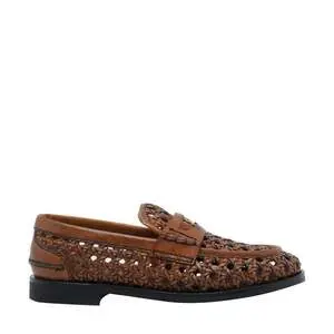 Miu Miu Woven Leather Loafers - Brown