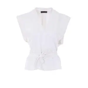 LEMAIRE Sleeveless V-neck Top With Belted Bow Detail - White