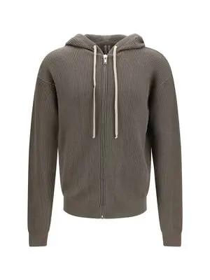 Rick Owens Rick Owens Ribbed Virgin Wool Knit Zip-Up Hoodie Gray