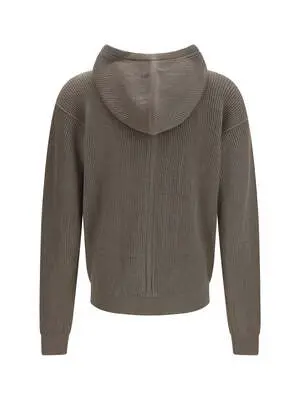 Rick Owens Ribbed Virgin Wool Knit Zip-up Hoodie - Gray