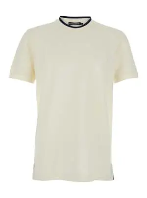 Dolce & Gabbana White Crew Neck T-shirt With Logo On The Front In Tech Fabric - Multicolor