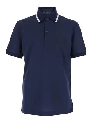 Dolce & Gabbana Blue Polo Shirt With Logo On The Front In Tech Fabric For