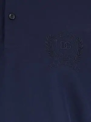 Dolce & Gabbana Blue Polo Shirt With Logo On The Front In Tech Fabric For