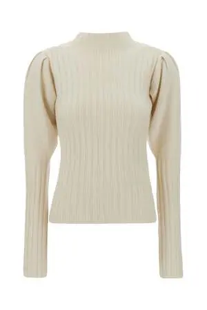 Chloé Ribbed Knit Puff Sleeve High Neck Sweater