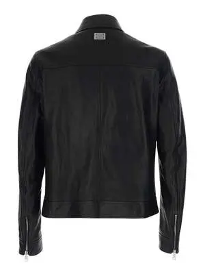 Dolce & Gabbana Leather Zip-up Jacket With Back Logo Patch - Multicolor