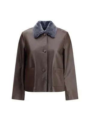 Marni Leather Jacket With Shearling Collar - Brown