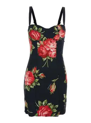 Dolce & Gabbana Black Floral Print Viscose Short Dress