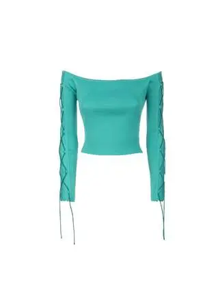 Giuseppe Di Morabito Off-the-shoulder Ribbed Knit Top With Lace-up Detailing - Multicolor