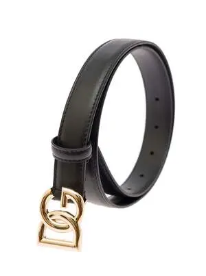 Dolce & Gabbana Black Leather Skinny Belt With Gold Dg Buckle - Multicolor