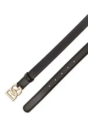 Dolce & Gabbana Black Leather Skinny Belt With Gold Dg Buckle - Multicolor