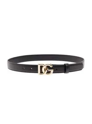 Dolce & Gabbana DOLCE & GABBANA Black Leather Skinny Belt With Gold DG Buckle Multicolor