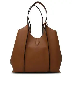 TOD'S Timeless Leather Shopping Bag With 't Timeless' Pendant - Brown