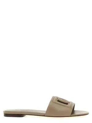 Dolce & Gabbana Dolce & Gabbana Calf Leather 'DG' Logo Slides Gray