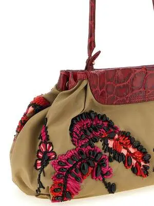 Dries Van Noten Embroidered Clutch With Crocodile Print Leather - Multicolor