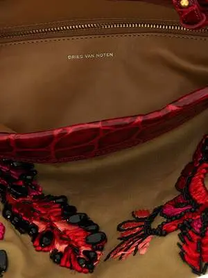 Dries Van Noten Embroidered Clutch With Crocodile Print Leather - Multicolor