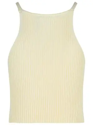COURREGES Ivory Ribbed Knit Top With Ac Logo