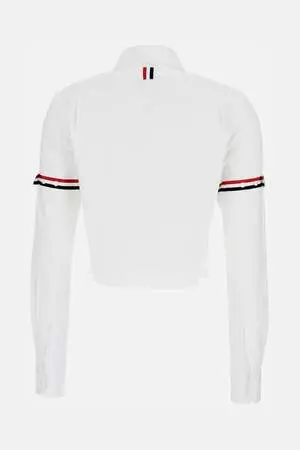 Thom Browne Cropped Cotton Shirt With Striped Detail