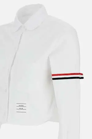 Thom Browne Cropped Cotton Shirt With Striped Detail