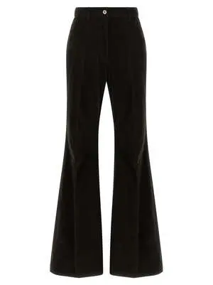 FERRAGAMO Velvet Flared Trousers With High Waist - Brown