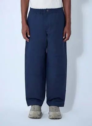 Moncler Cotton Gabardine Trousers With Logo Patch - Blue